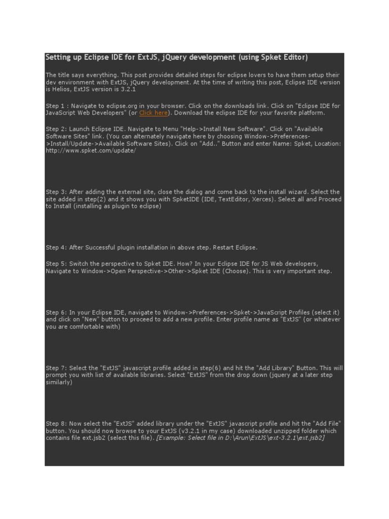 Eclipse Setup for ExtJS & jQuery Dev | PDF | Ext Js | Eclipse (Software)