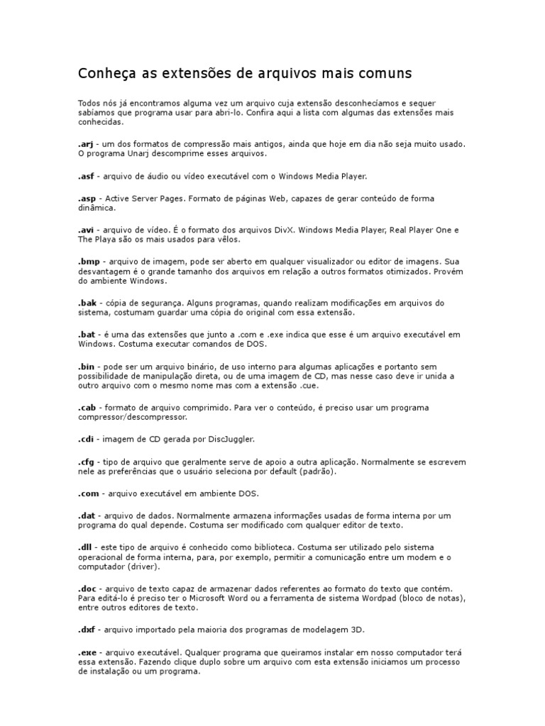 Conheça As Extensões de Arquivos Mais Comuns | PDF | Adobe Flash ...