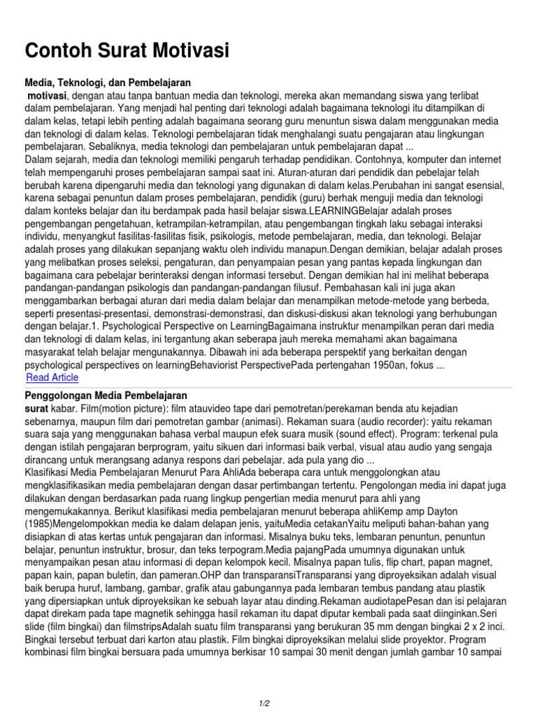 Contoh Surat Motivasi | PDF