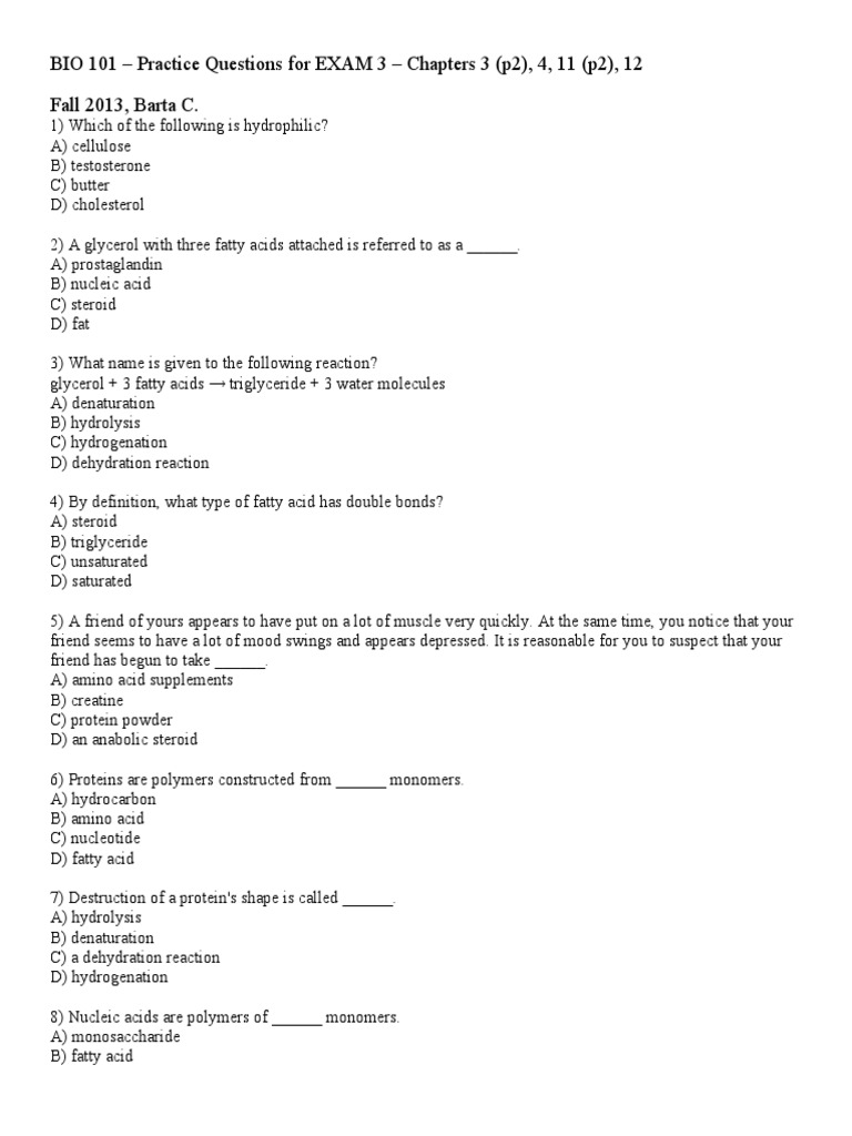 Practice - EXAM 3 - Student Version | PDF | Biochemistry | Chemistry