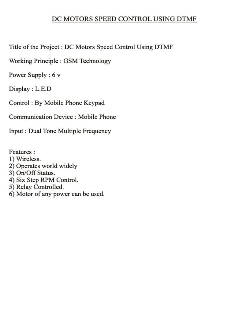 DC Motor Speed Control Using DTMF | PDF | Telephone | Relay