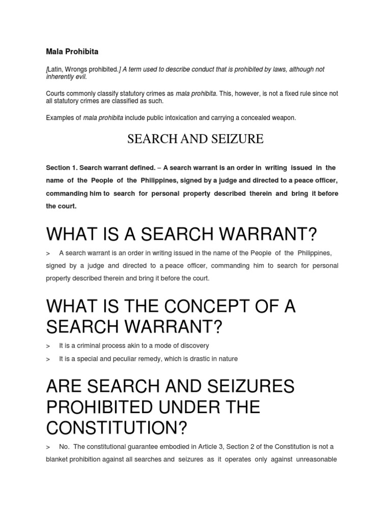 Mala Prohibita | PDF | Search And Seizure | Search Warrant