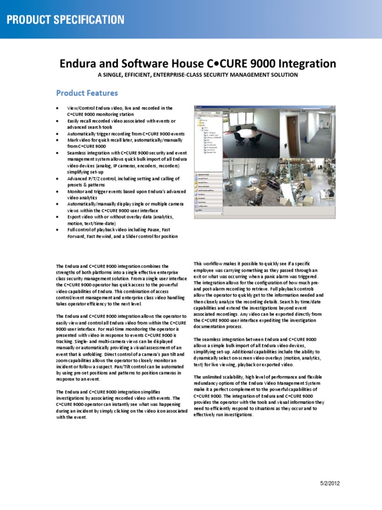 Endura and Software House C - CURE 9000 Integration: Product Features ...