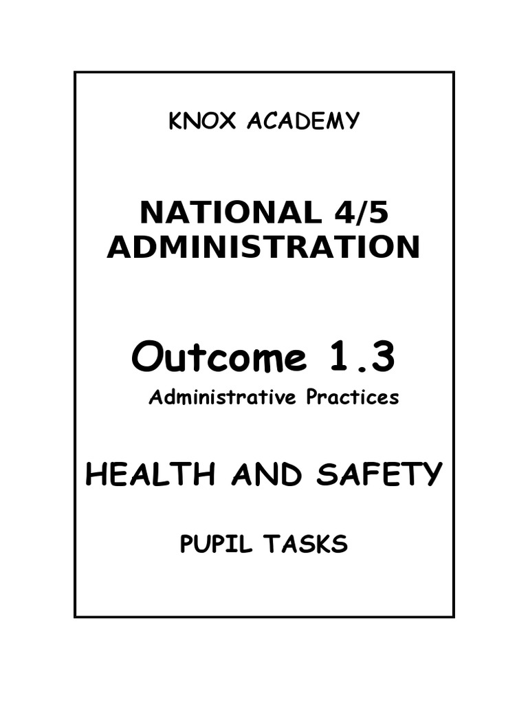 N5 Admin As 1.3 Health and Safety Tasks | PDF | Employment | Quality Of ...