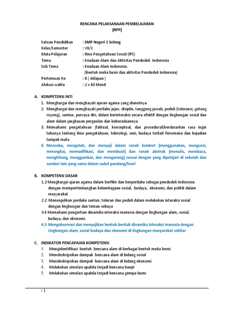 Contoh RPP Ips SMP | PDF | Sains & Matematika