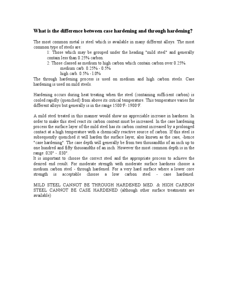Case Hardening and Through Hardening | PDF