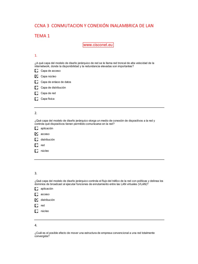 Examen 1 Ccna 3 | PDF | Conmutador de red | Red de computadoras