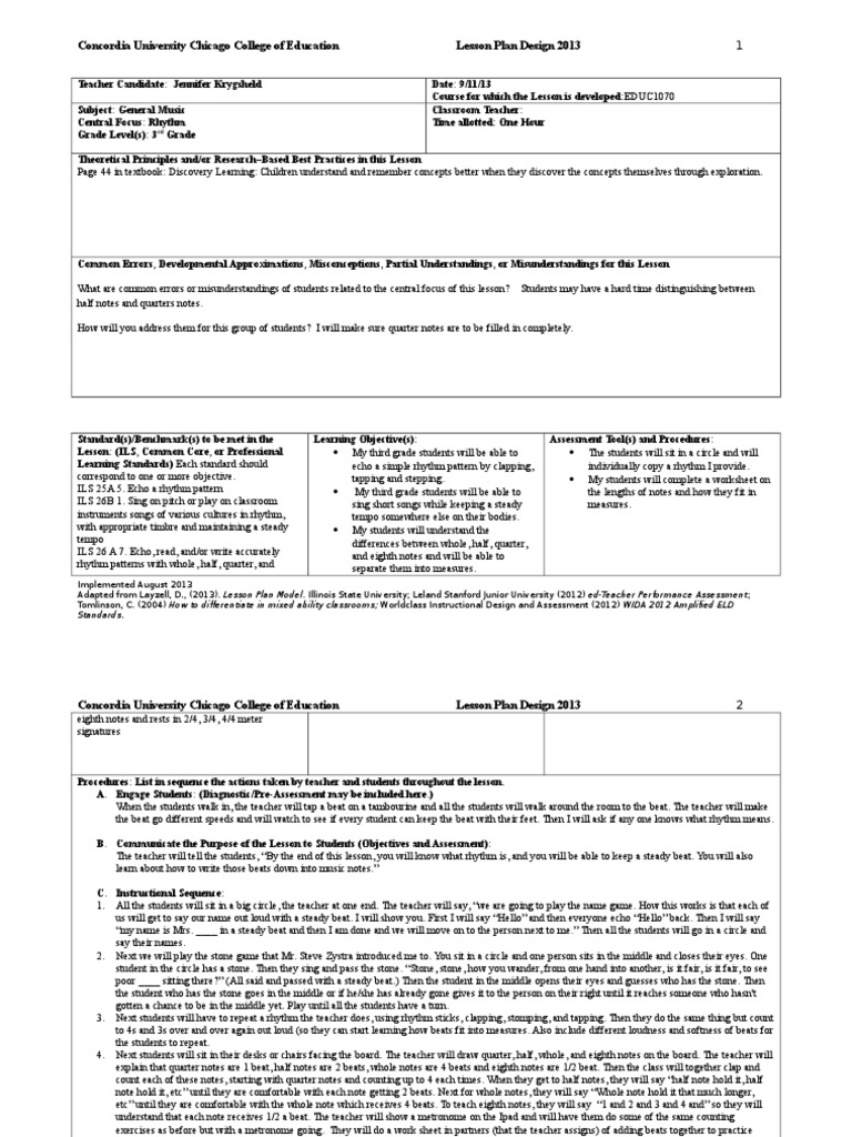3rd Grade Rhythm Lesson Plan | PDF | Lesson Plan | Sharing
