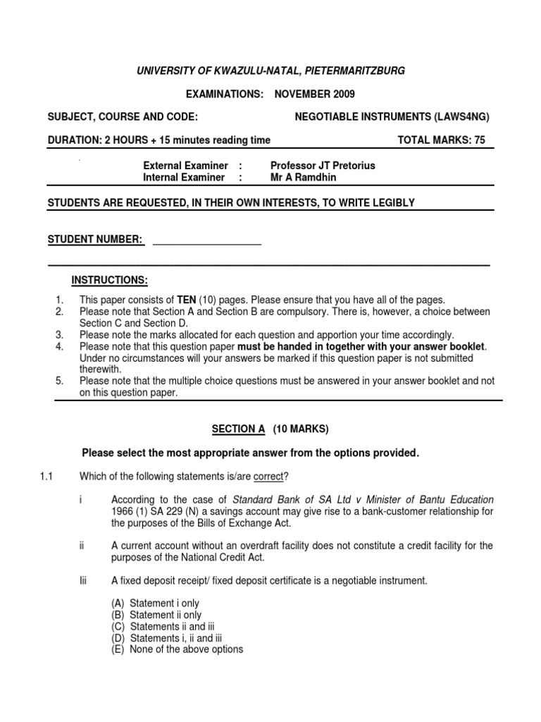 Negotiable Instruments 2009 | Cheque | Negotiable Instrument