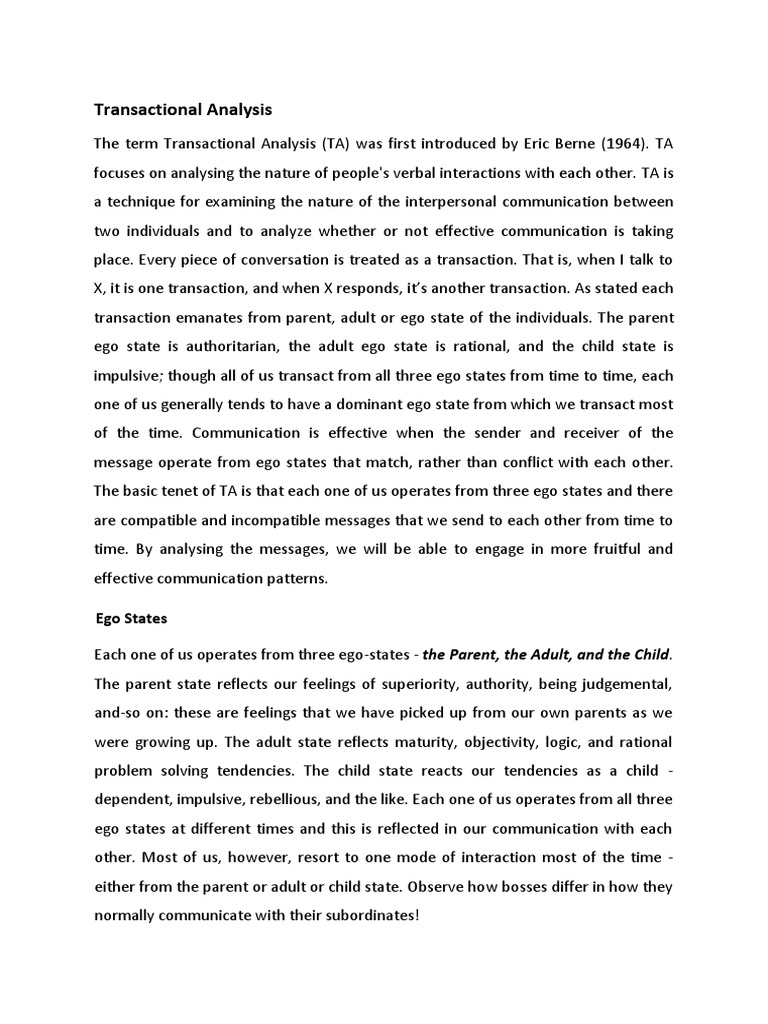 Transactional Analysis | PDF | Communication | Cognitive Science