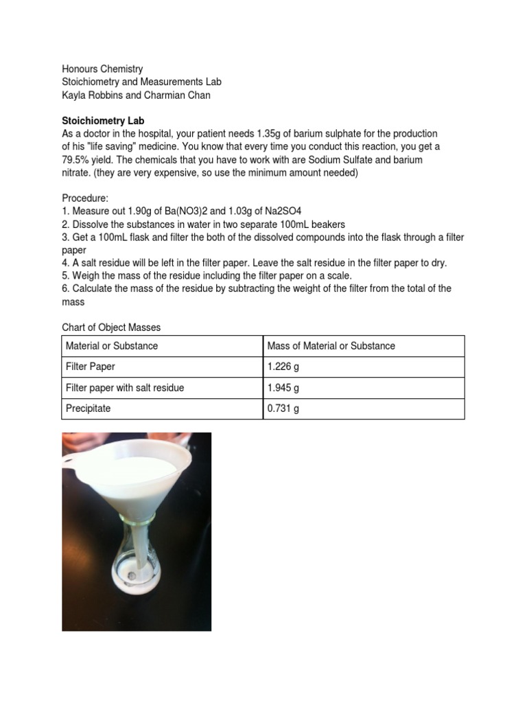 Stoichiometrylabkrobcharc | PDF | Stoichiometry | Experiment