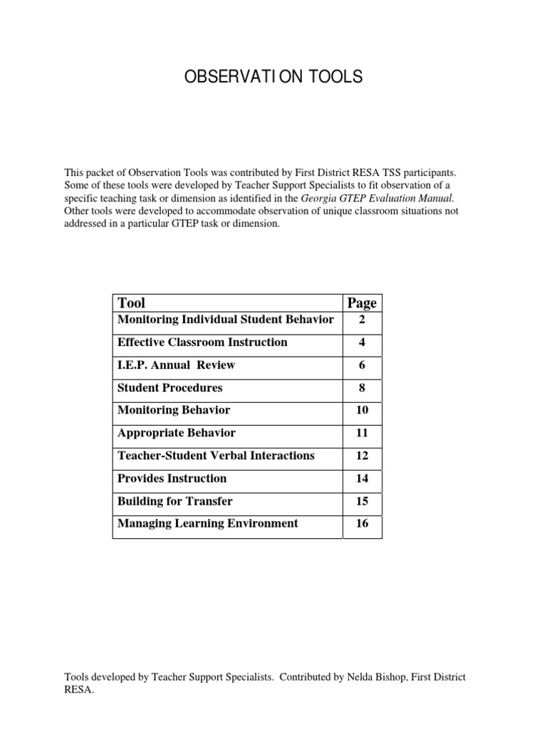 observation Tools | Individualized Education Program | Classroom Management