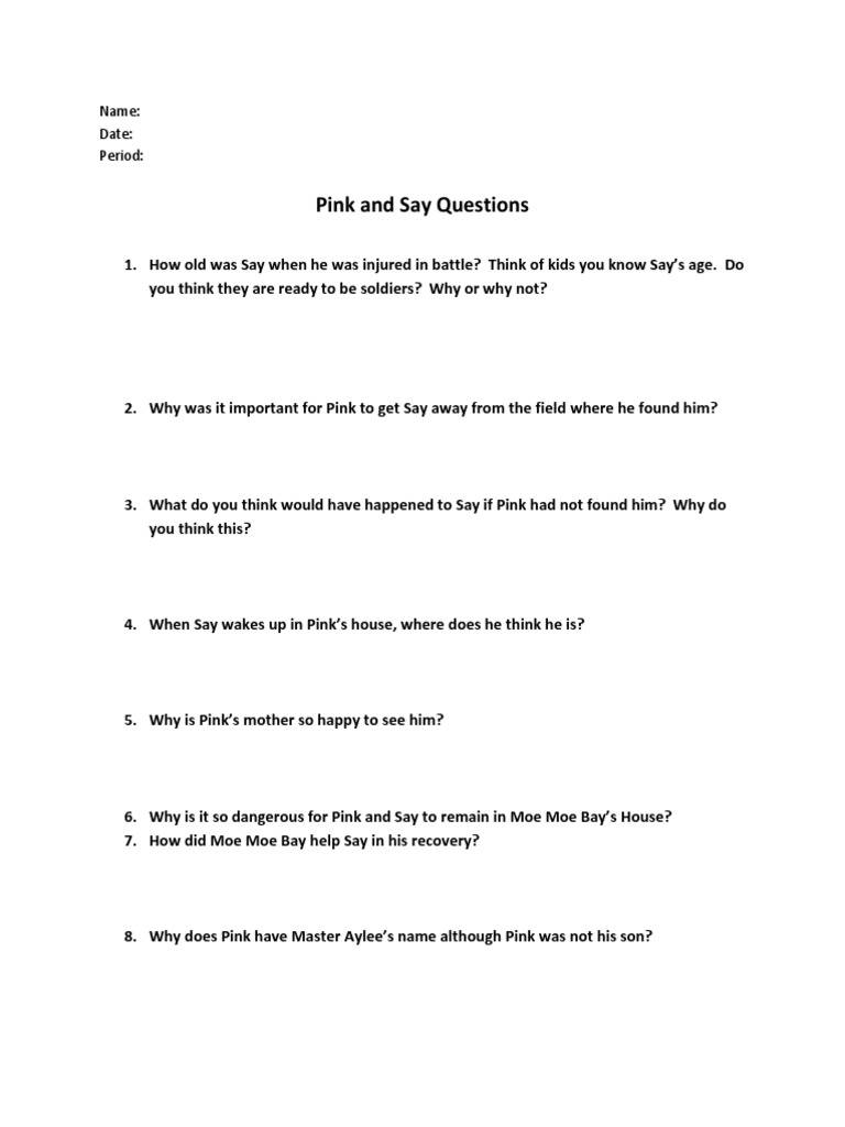 Pink and Say Questions | PDF