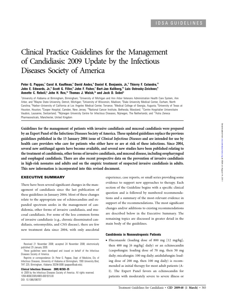 Guidelines for the Management of Candidiasis: Recommendations for ...