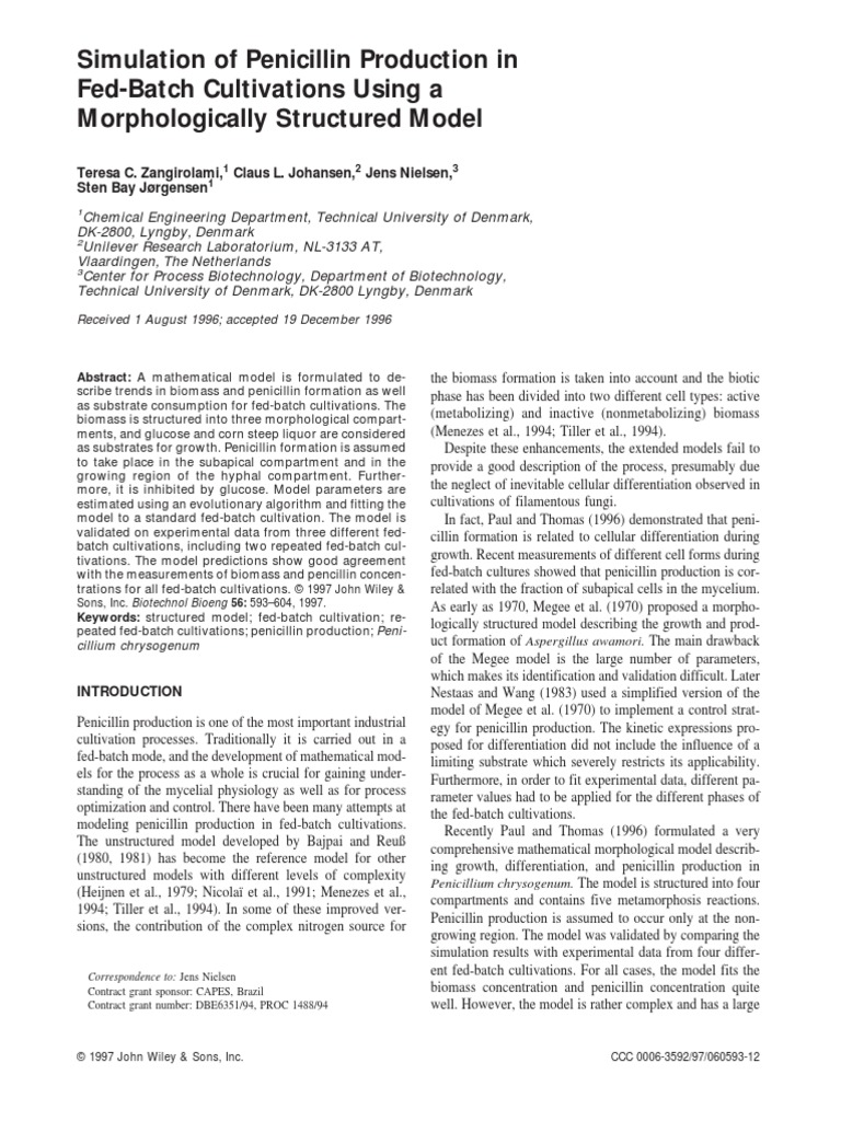 Simulation of Penicillin Production in Fed-Batch Cultivations Using A Morphologically Structured ...
