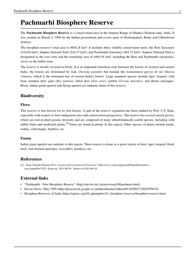 Pachmarhi Biosphere Reserve | PDF | Fauna Of Asia | Ecology