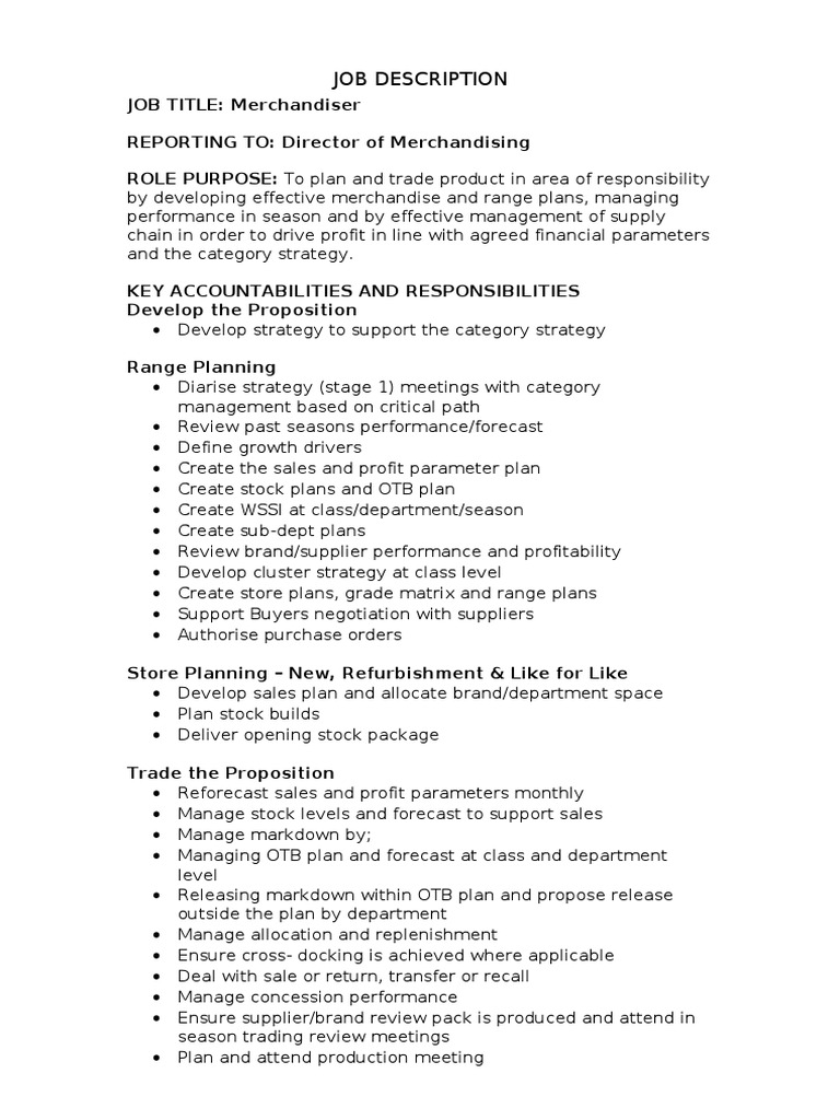 Merchandiser Job Description 2 | PDF | Business | Economies