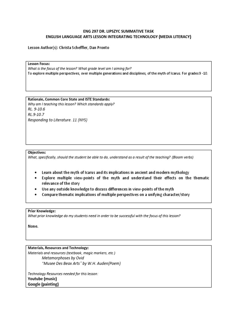 Lesson Plan Template ENG 297 | PDF | Educational Assessment | Evaluation