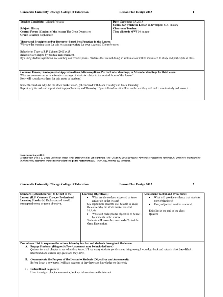 Great Depression Lesson | PDF | Lesson Plan | Instructional Design