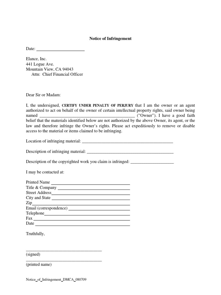 Notice of Infringement | PDF
