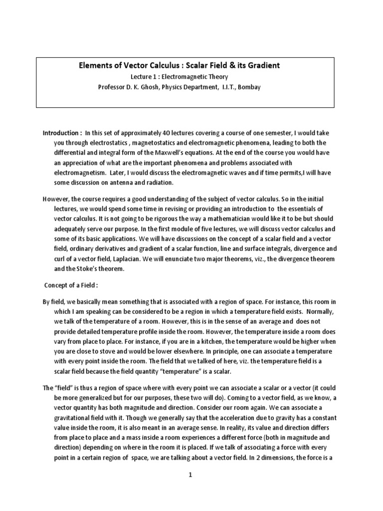 Elements of Vector Calculus: Scalar Field & Its Gradient | PDF | Gradient | Vector Calculus
