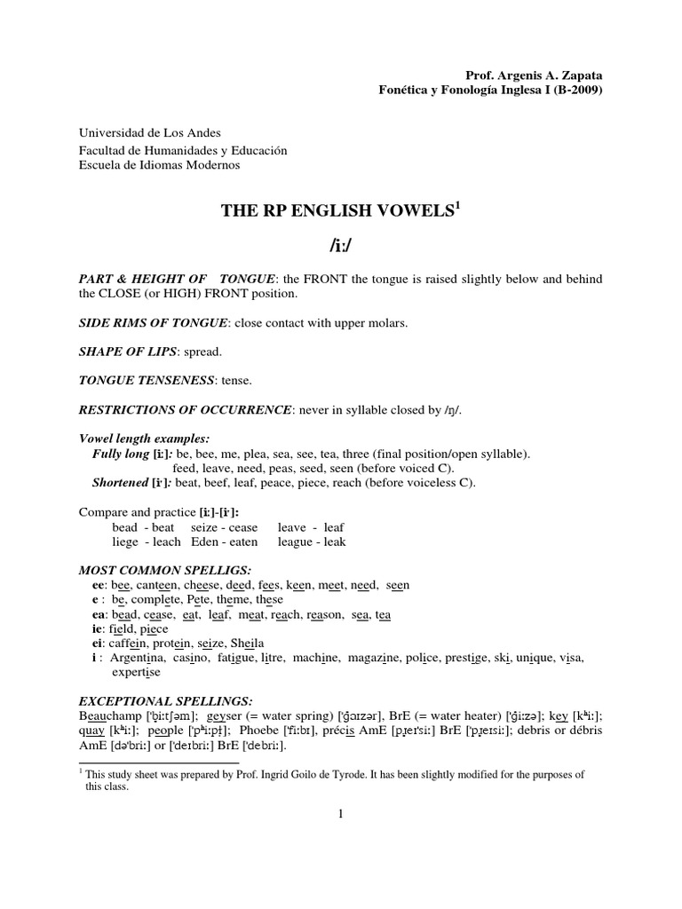 The RP English Vowels | PDF | Vowel | Stress (Linguistics)