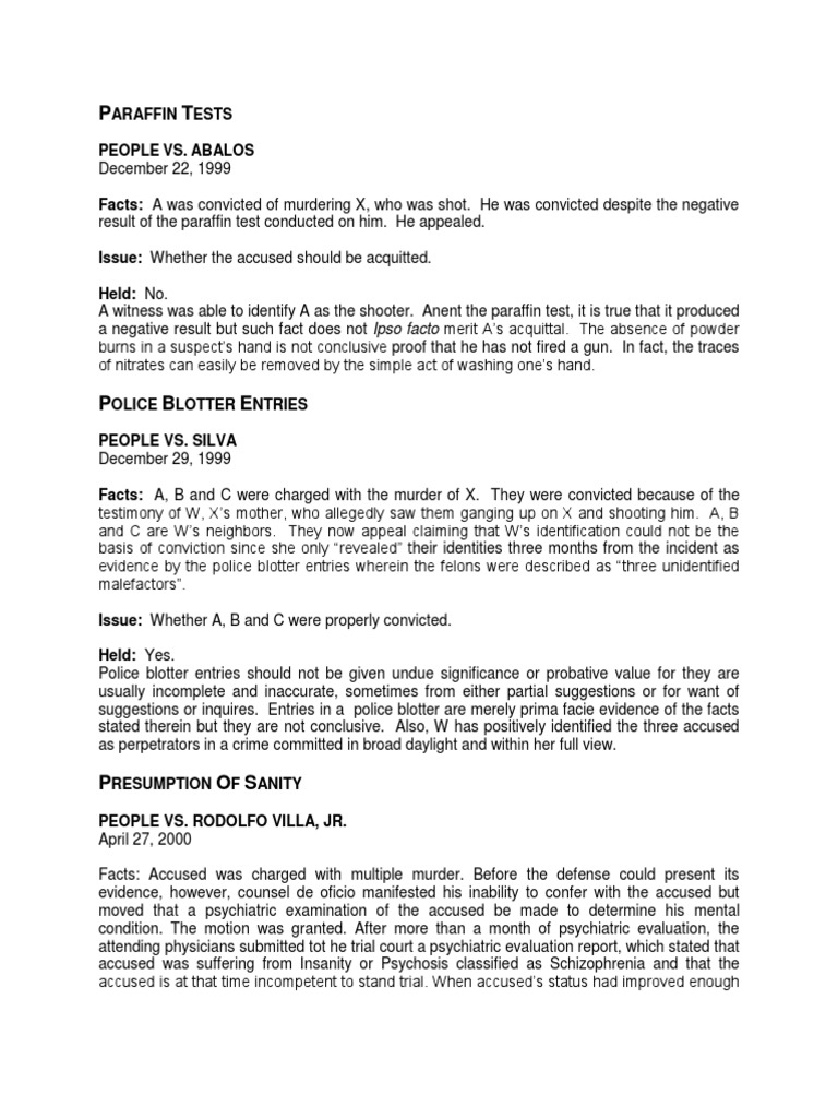 Paraffin Tests | Insanity | Insanity Defense