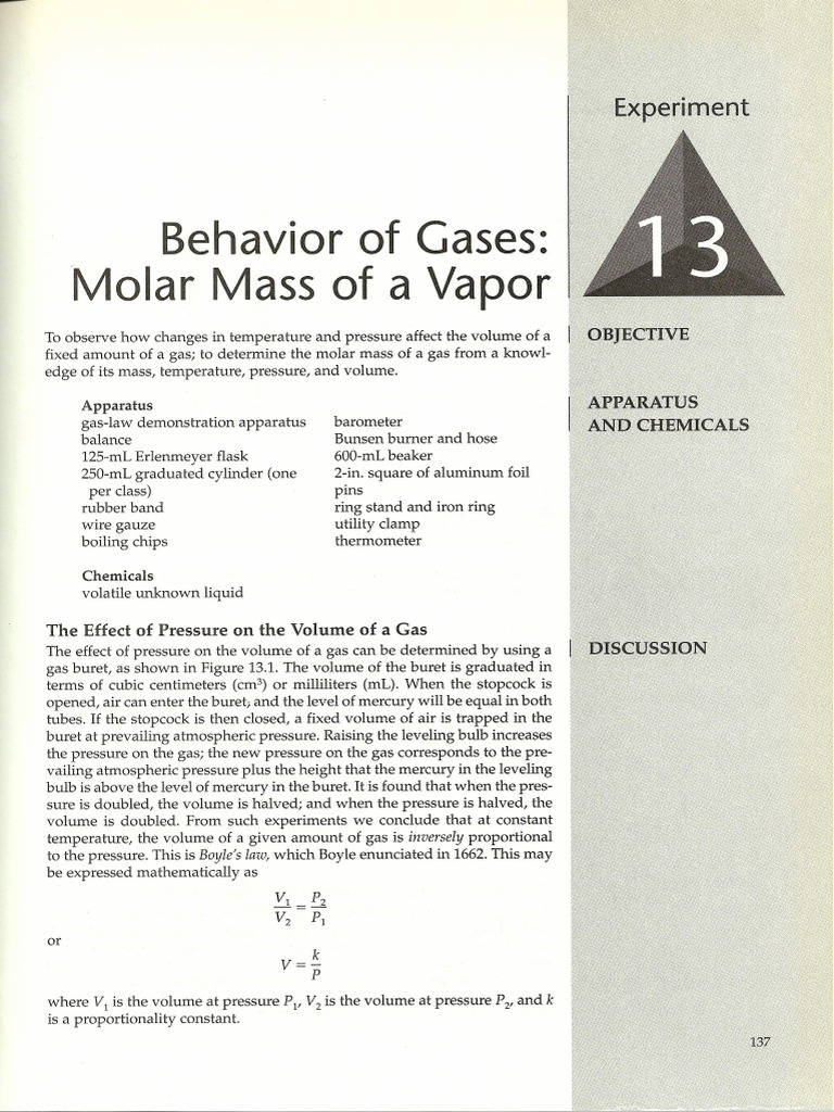 Behavior of Gases Molar Mass of A Vapor | PDF