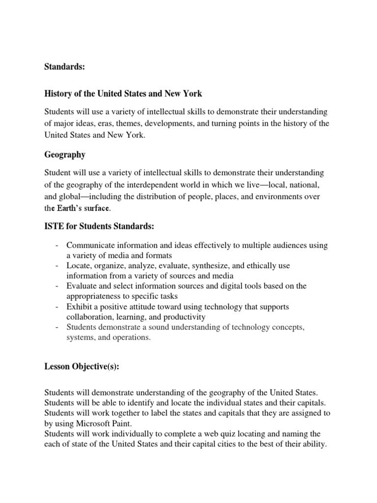 States and Capitals Geography Lesson | PDF | Lesson Plan | Geography