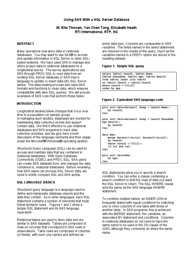 Sas SQL | Download Free PDF | Sql | Sas (Software)