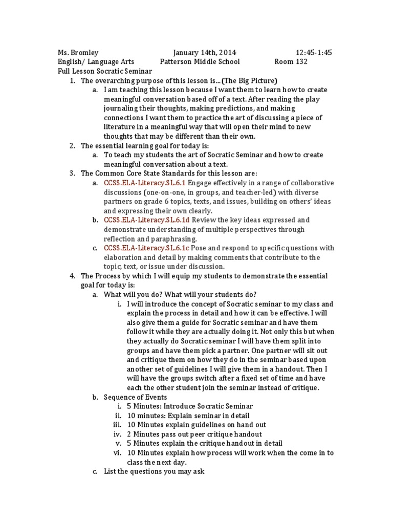 Full Lesson Socratic Seminar | PDF | Time | Communication