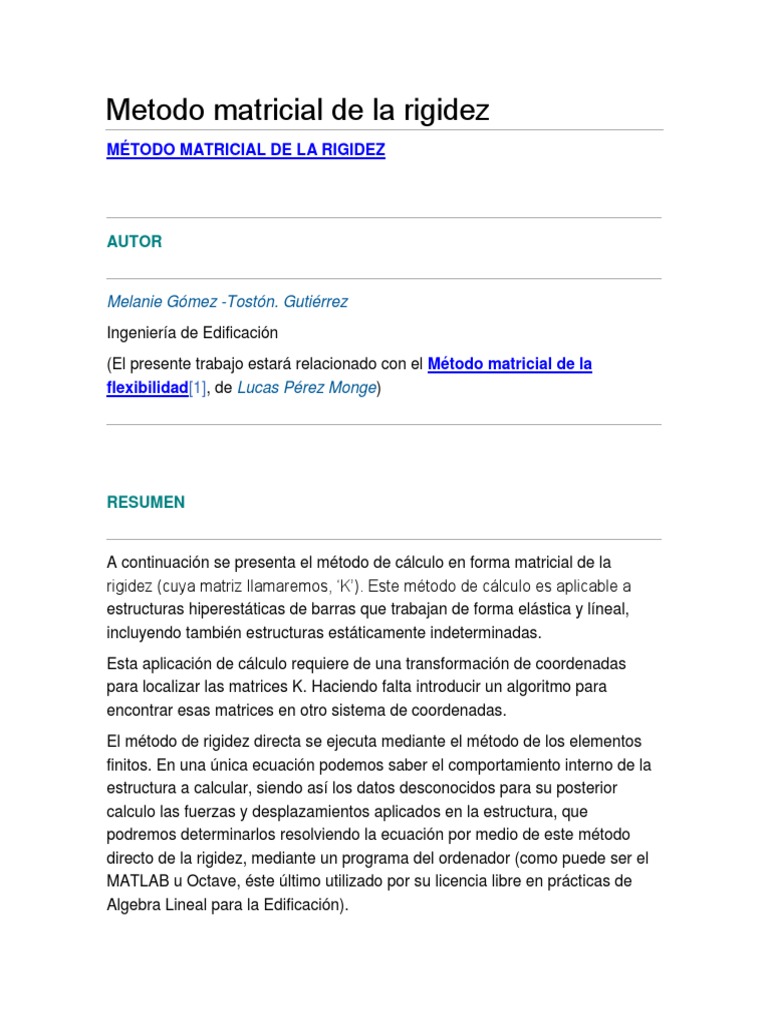 Metodo Matricial de La Rigidez | PDF | Rigidez | Matriz (Matemáticas)