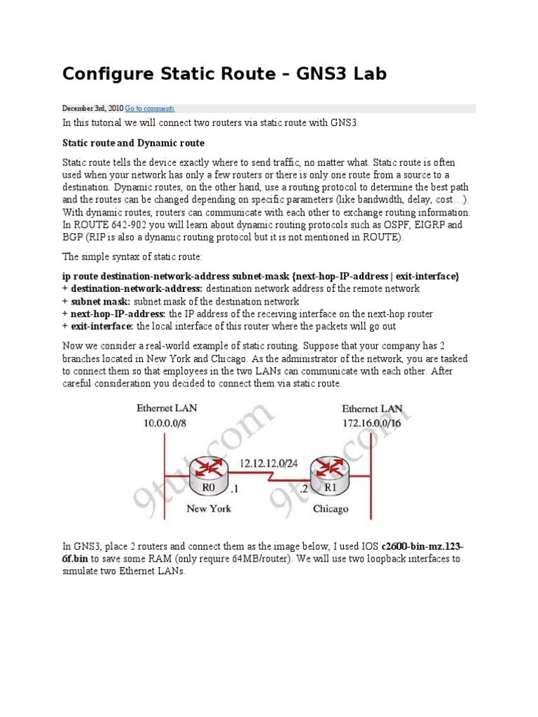 Configure Static Route | PDF