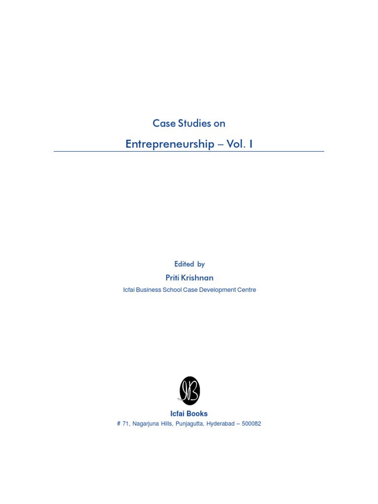 Case Studies On Enterpreneurship - Vol. I | PDF | Social ...