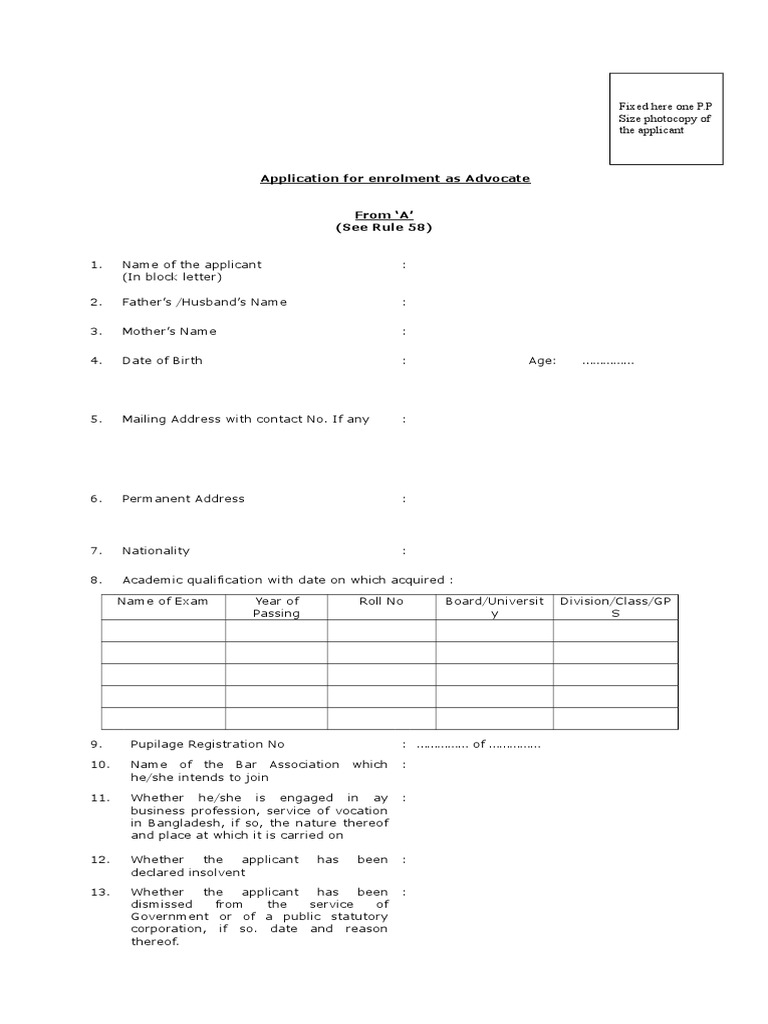 Application For Enrolment As Advocate | PDF | Government | Social ...