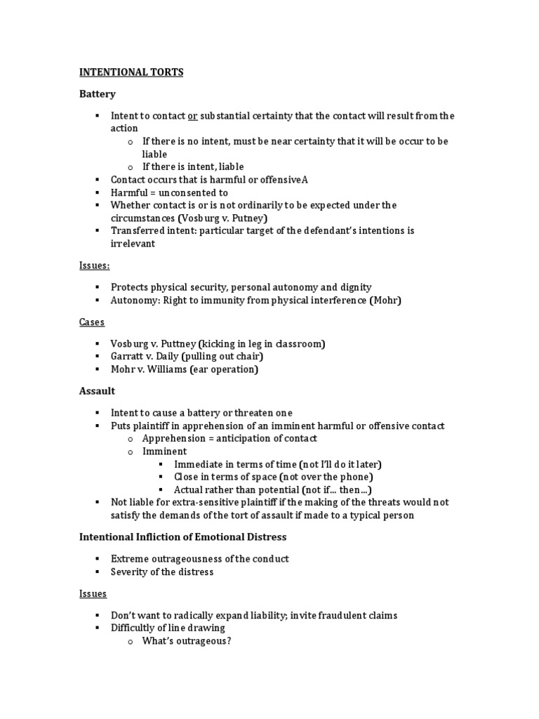 Torts Outline 3 | PDF | Intentional Infliction Of Emotional Distress ...