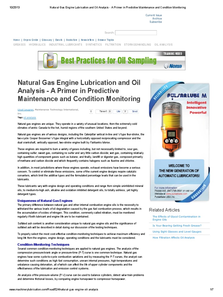 Natural Gas Engine Lubrication and Oil Analysis - A Primer in ...