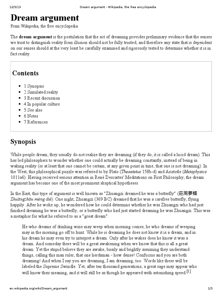 Dream Argument: From Wikipedia, The Free Encyclopedia | PDF | Cognitive ...