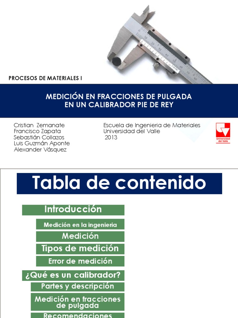 Diapositivas Calibrador en Fracciones de Pulgada | PDF | Pulgada | Medición