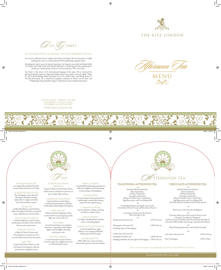 The Ritz London Afternoon Tea Menu (Read in "Full screen") | Tea | Hot ...