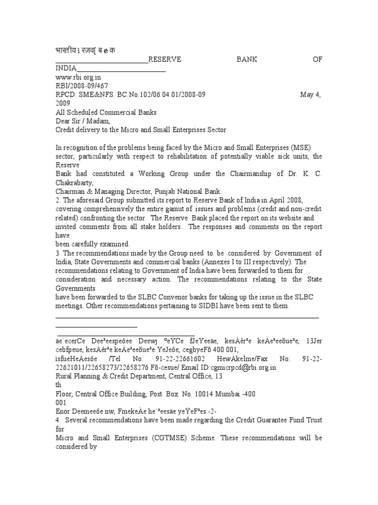 Rbi Guidelines On Rehabilitation of Sick Ssi Units | PDF