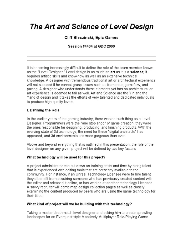 The Art and Science of Level Design PDF | PDF | Texture Mapping ...