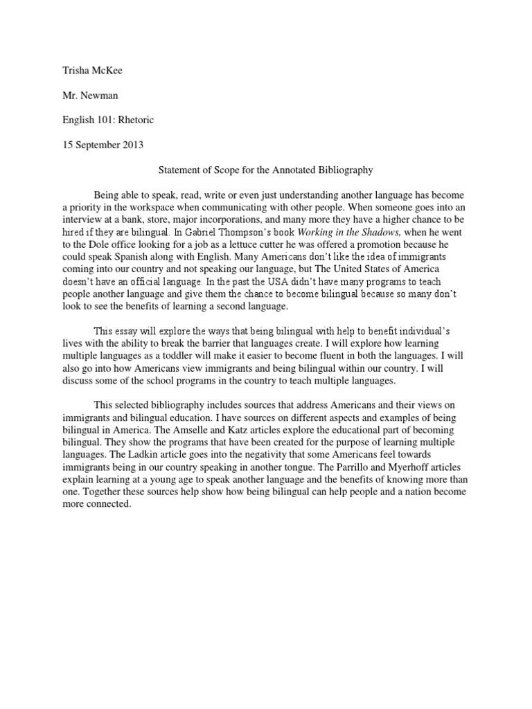 Statement of Scope For The Annotated Bibliography | PDF ...