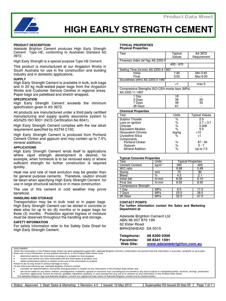 High Early Strength Cement Overview | PDF | Industries | Building ...