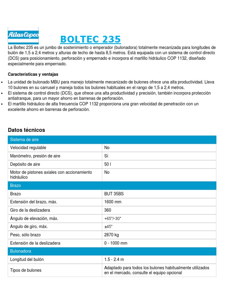 Jumbo Boltec 235: Características y Especificaciones | PDF | Eje ...