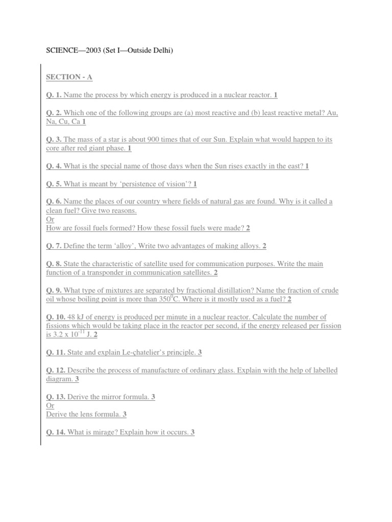 10 Science Osd 2003 Set1 | PDF | Fuels | Nuclear Reactor