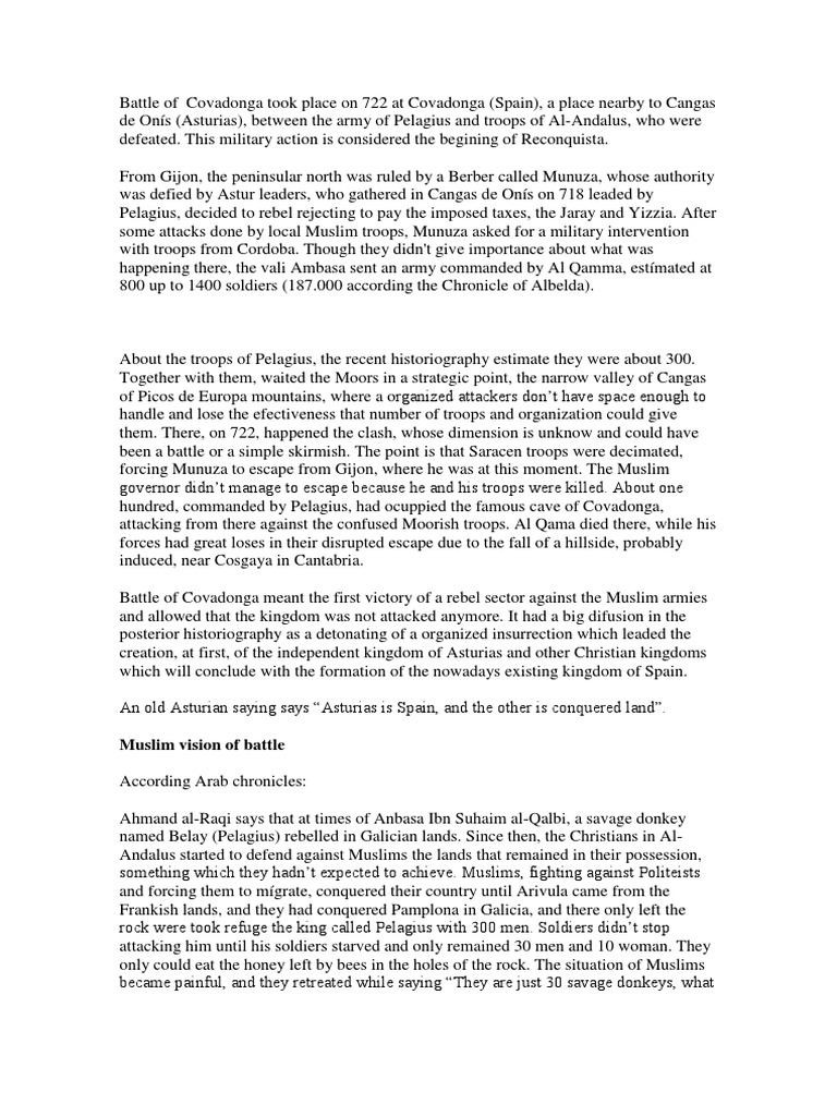 Battle of Covadonga TRADUCCION | PDF | Warfare Of The Middle Ages ...