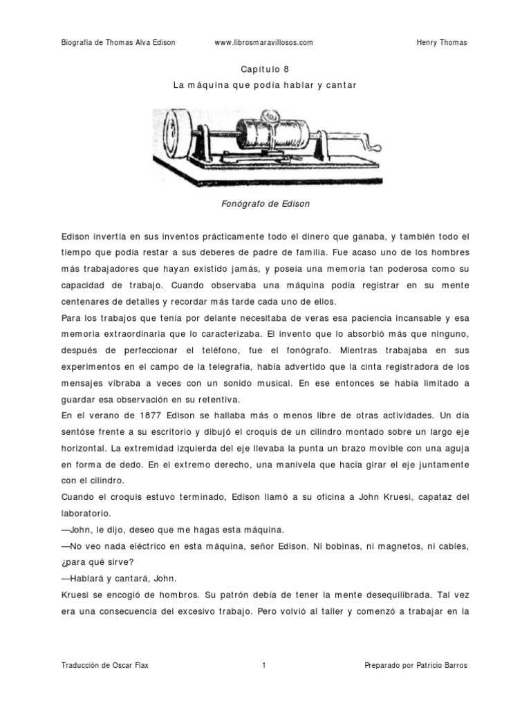 Biografia de Thomas Alva Edison - Capitulo 8 | PDF | Thomas Edison ...