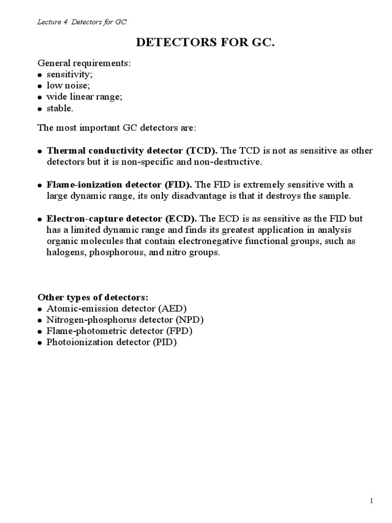 Detectors For GC.: Thermal Conductivity Detector (TCD) - The TCD Is Not ...