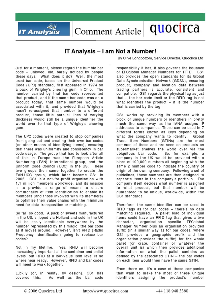 I Am Not A Number! | PDF | Radio Frequency Identification | Barcode